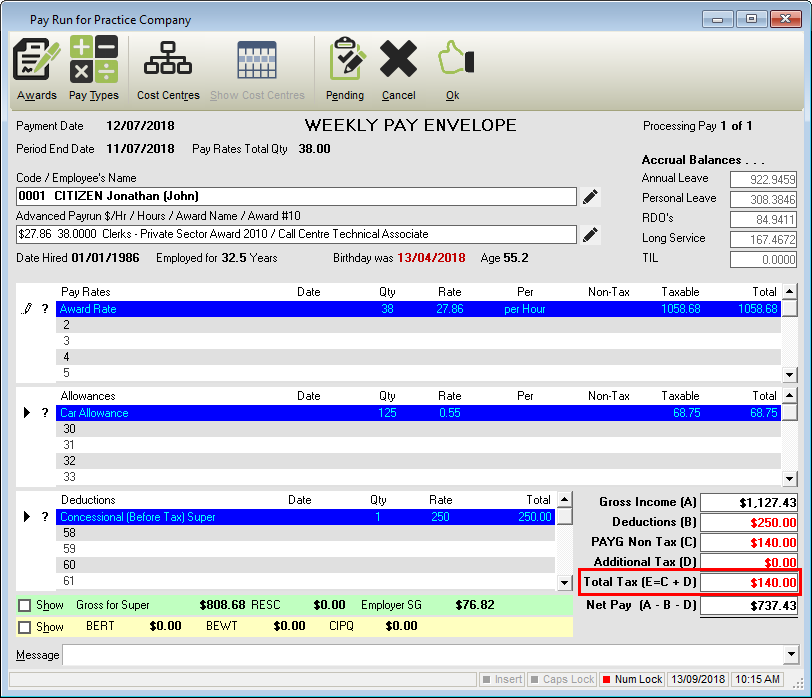 Adjust Total Tax (E = C + D) during your Pay Run - e-PayDay Legacy Payroll User Guide - 1