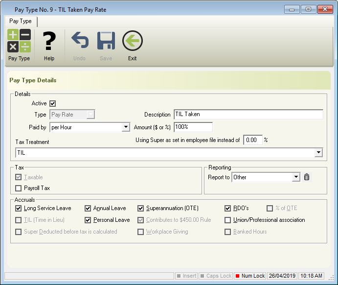 TIL Accrued and TIL Taken - e-PayDay Legacy Payroll User Guide - 1