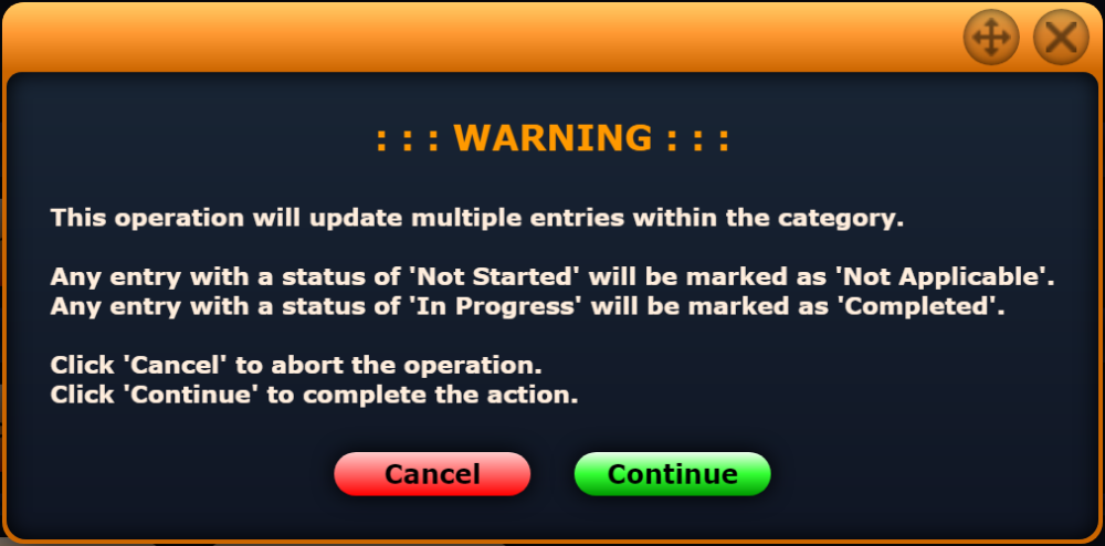 Mark entire category as ‘Complete’ or ‘Not Applicable’ - User Manual ...