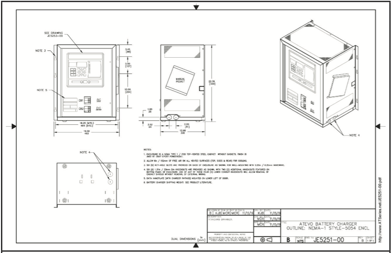 Enclosure Outline Drawings - ATevo O&SI - 3PH Input (16-1000 Adc) - 1.1