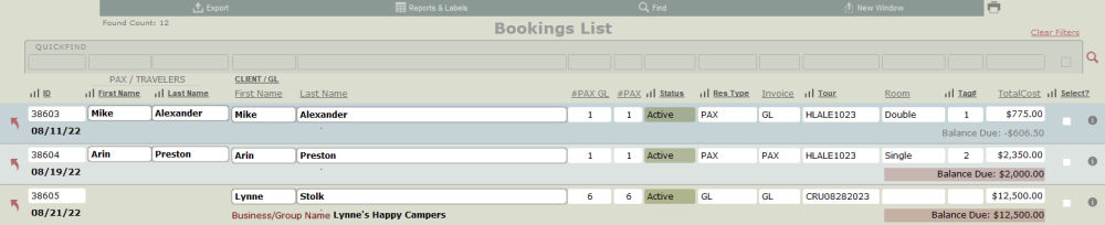 Bookings Module – List View - TourTools v5 User Guide - 1