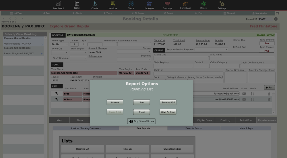 Emailing Charts, Documents, & Reports - TourTools v5 User Guide - 1