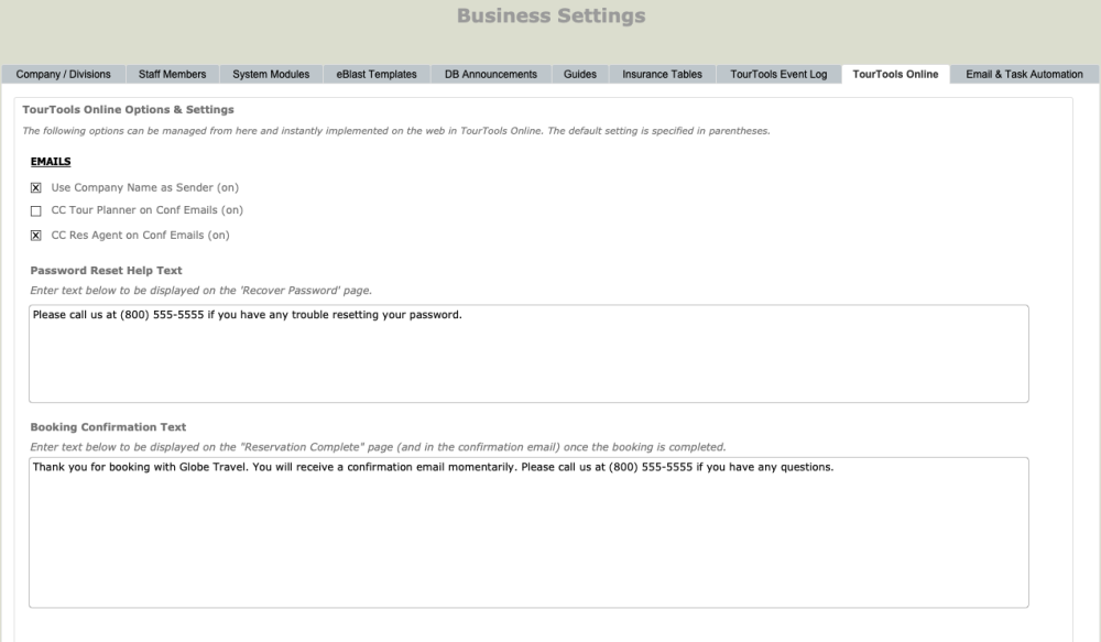 Business Settings - TourTools v5 User Guide - 1