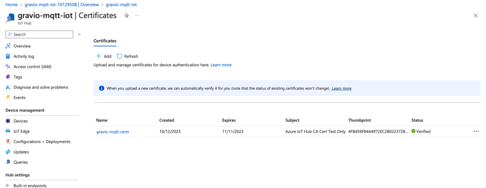 How To Configure Azure Iot Hub Mqtt Gravio Documentation The Node Computing Platform 1