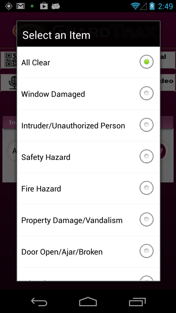 Incident Codes - GuardTrax Android Users Guide - 1