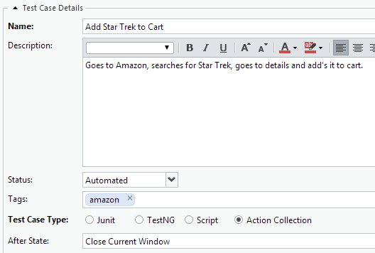 Test Case Details, Selecting Script, TestNG/JUnit and After State ...