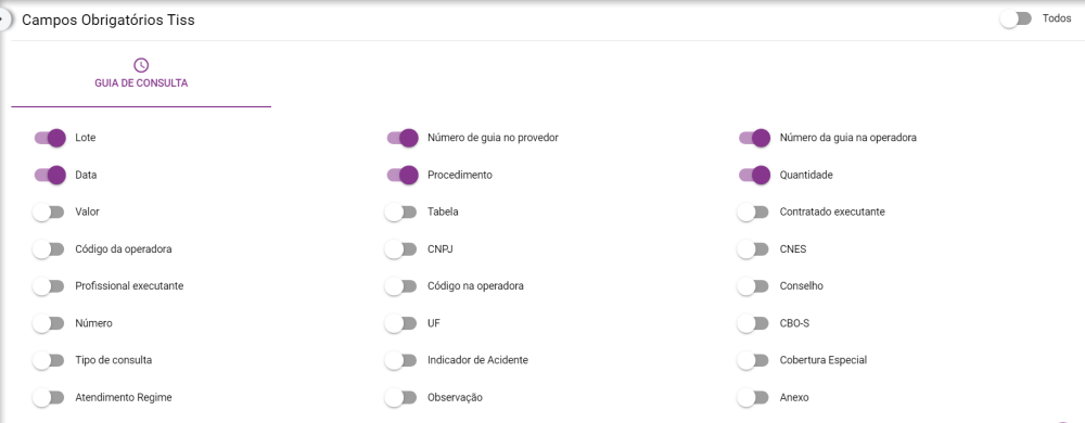 Seleção de informações obrigatórias para Guia de Consulta do ...