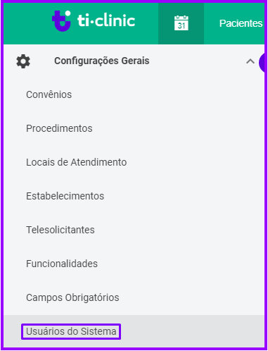 Usuários do Sistema - Plataforma TI.Clinic - 2.0