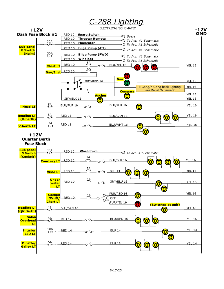 Wiring Schematic: C-288 Lighting - Cutwater Boats C-288 Owner's Manual - 1