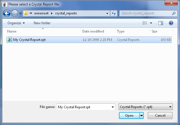 Selecting your Crystal Reports file - ReCrystallize Pro - Current