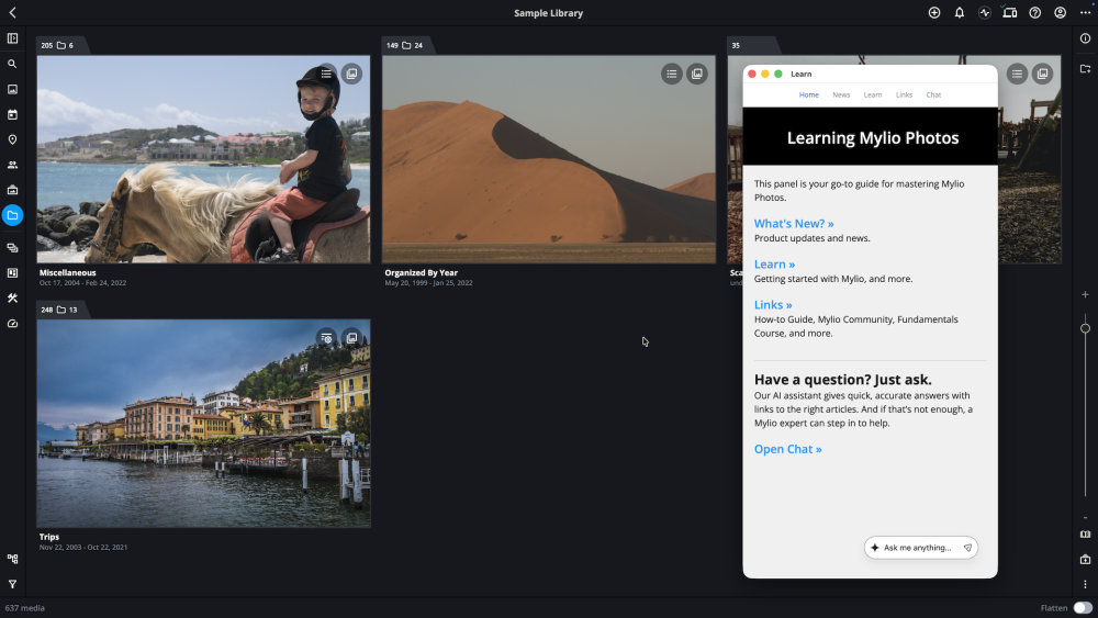 Learn Panel - Mylio Photos - Version 24.3