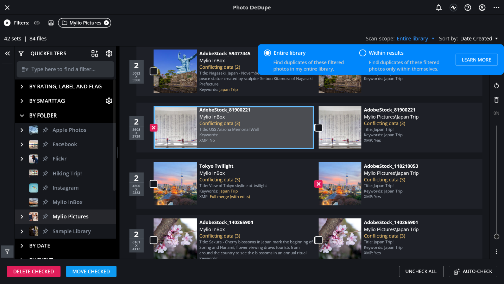 Using QuickFilters in Photo DeDupe - Mylio Photos - Version 24.3