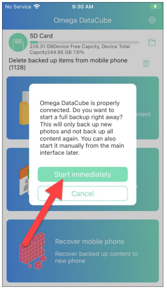 Starting a Backup - Omega DataCube - Official User Guide - 1