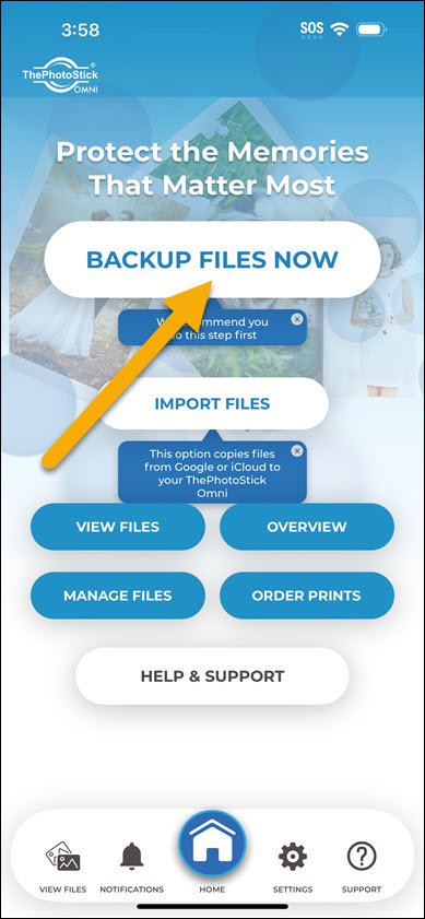 Starting a Backup - ThePhotoStick® Omni - Official User Guide - 4