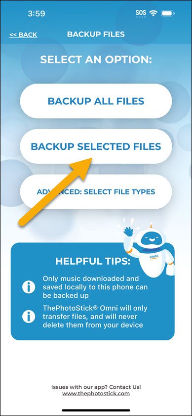 Starting a Backup - ThePhotoStick® Omni - Official User Guide - 4