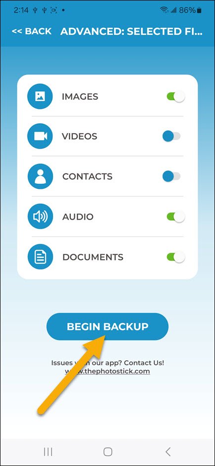 Starting a Backup - ThePhotoStick® Omni - Official User Guide - 4