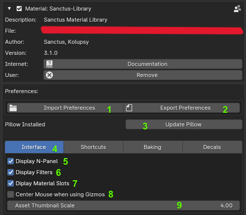 Addon Preferences - Sanctus-Library - main