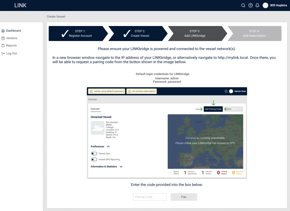 Pairing a LINKbridge to a Vessel - LINK User Guide - 1.6