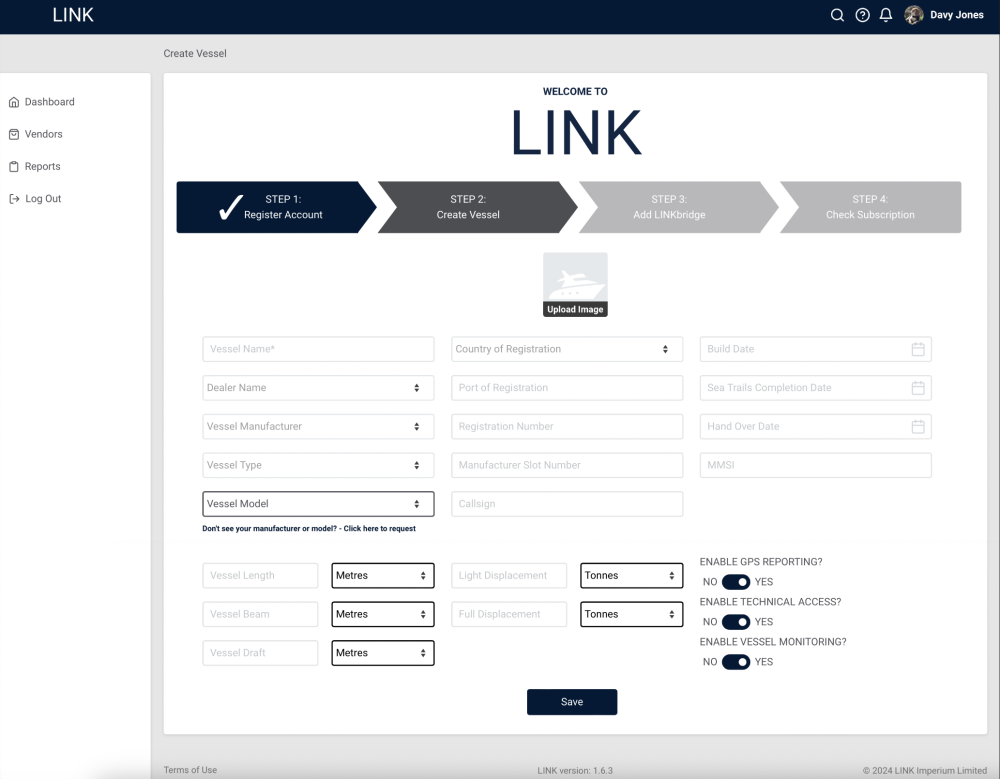 Setting Up a New Vessel - LINK User Guide - 1.6