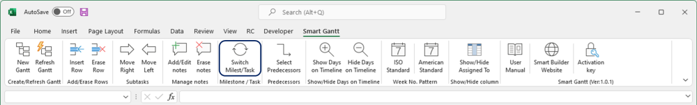 Switching Between Tasks and Milestones - Worksheet and Add-in Manuals - 1