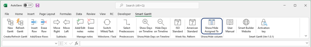 Show/Hide Column Assigned To - Worksheet and Add-in Manuals - 1