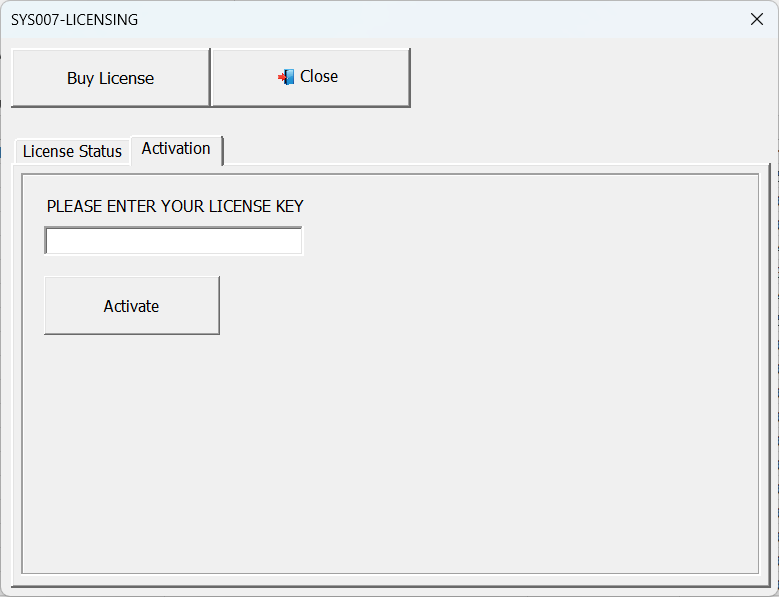 Procedure to Activate the License - Worksheet and Add-in Manuals - 1