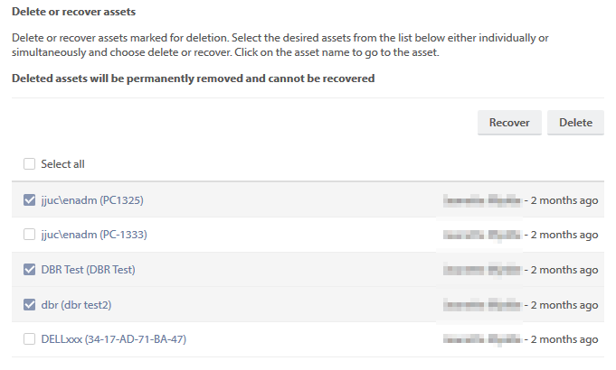 Delete or recover assets marked for deletion - Pureservice - User Manual (with Administrator) - 1