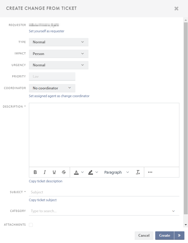 Create a change from ticket - Pureservice - User Manual - 1