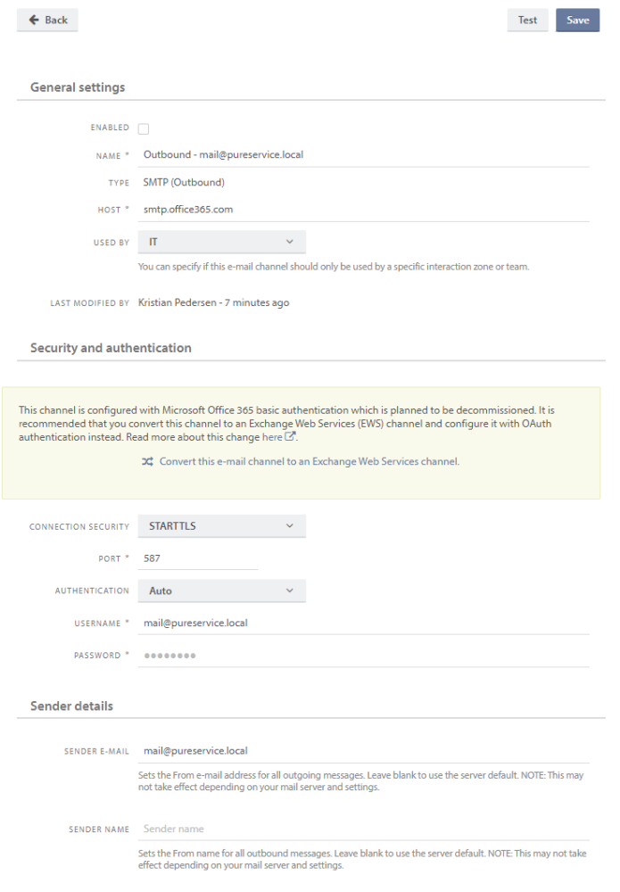 Edit outbound email channel - Pureservice - User Manual (with Administrator) - Zone - 1