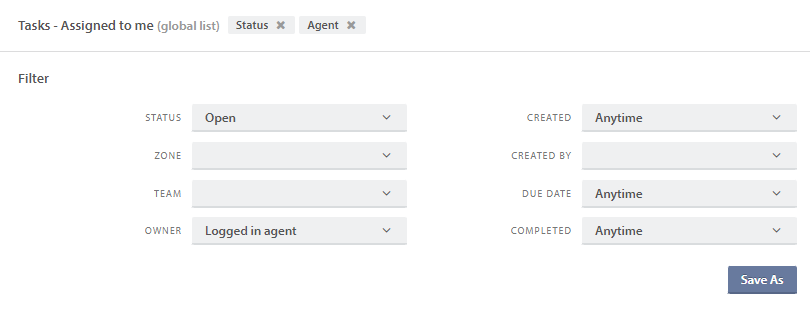 Task filter - Pureservice - User Manual (with Administrator) - Zone - 1