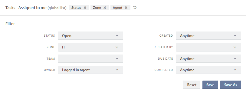 Task filter - Pureservice - User Manual - Zone - 1
