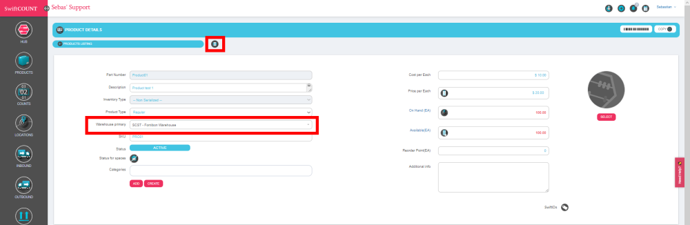 Assign a primary warehouse to a product - Swiftcount manual - 7