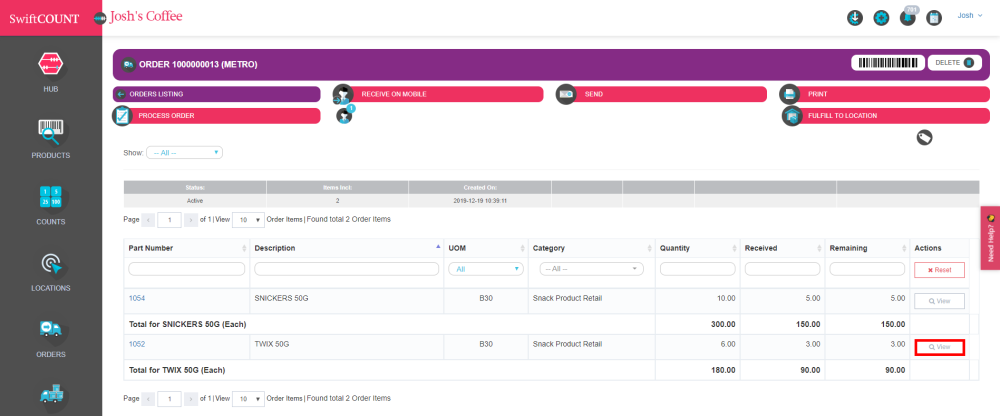 Overwrite received product quantities from a specific purchase order - Swiftcount manual - 7