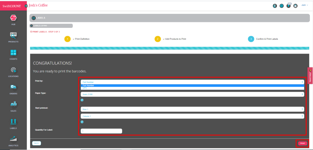 Print barcodes for products - Swiftcount manual - 7