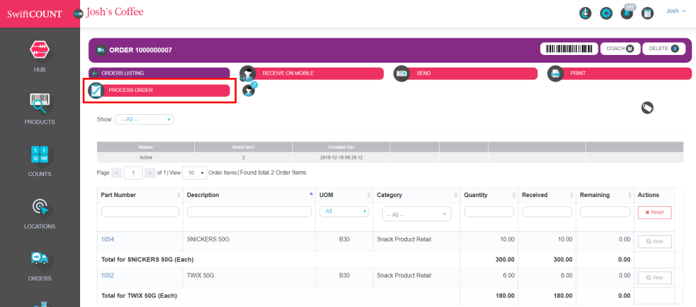 Process a Purchase Order (Inbound) from the browser - Swiftcount manual - 7