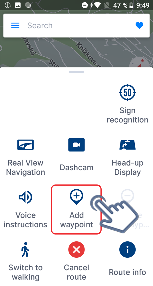 Adding waypoint while navigating - New Sygic GPS Navigation for Android - 22.x