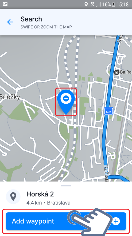 Adding waypoint in route overview - New Sygic GPS Navigation for Android - 22.x