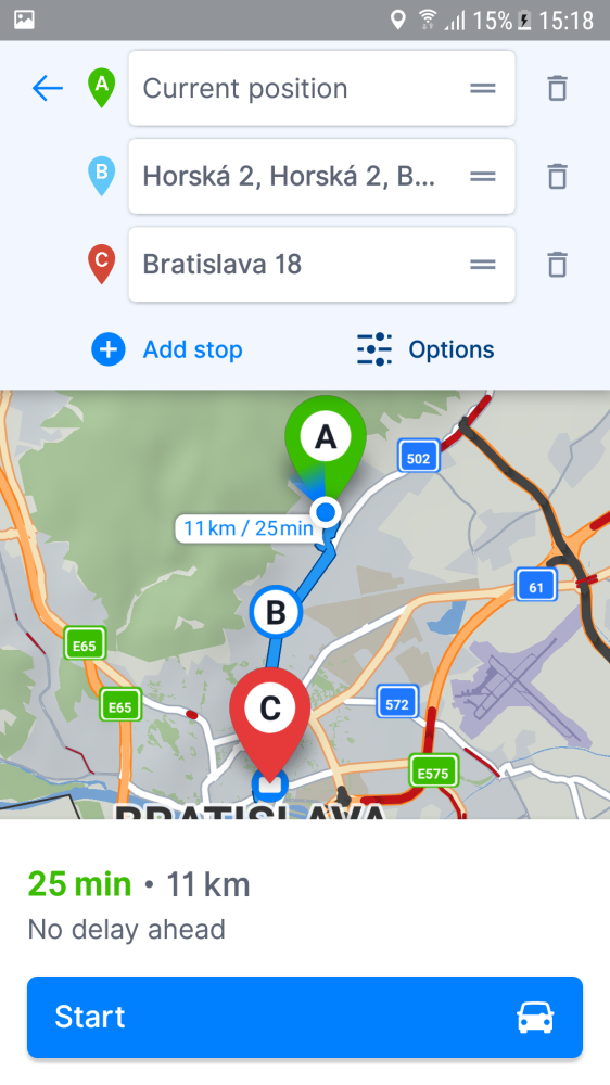 Adding waypoint in route overview - New Sygic GPS Navigation for Android - 22.x
