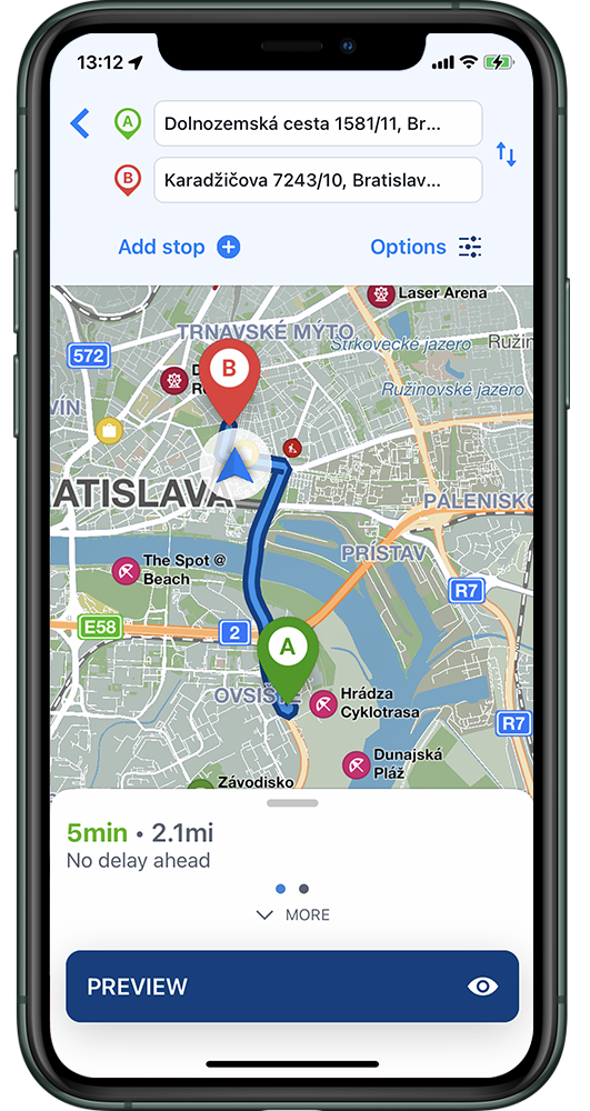 Choosing the starting point - New Sygic GPS Navigation for iOS - 22.x