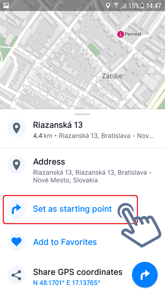 Choosing the starting point - New Sygic GPS Navigation for Android - 20.x