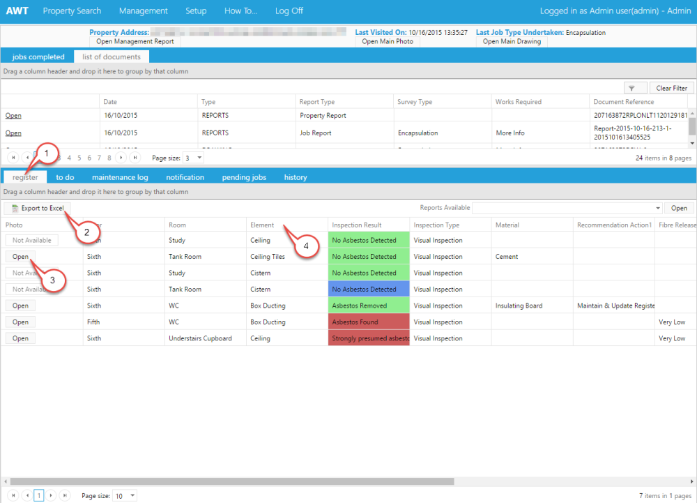 Register Tab - Asbestos Web Tracker - 1