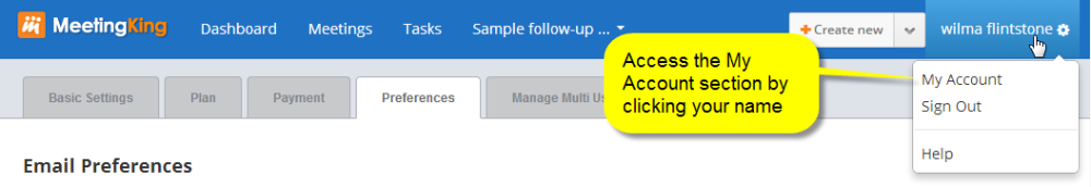Account settings - MeetingKing - 2