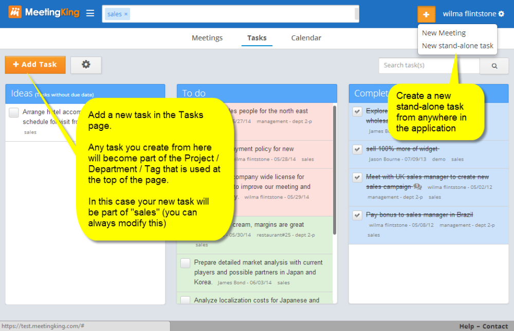 Managing tasks - MeetingKing - 2