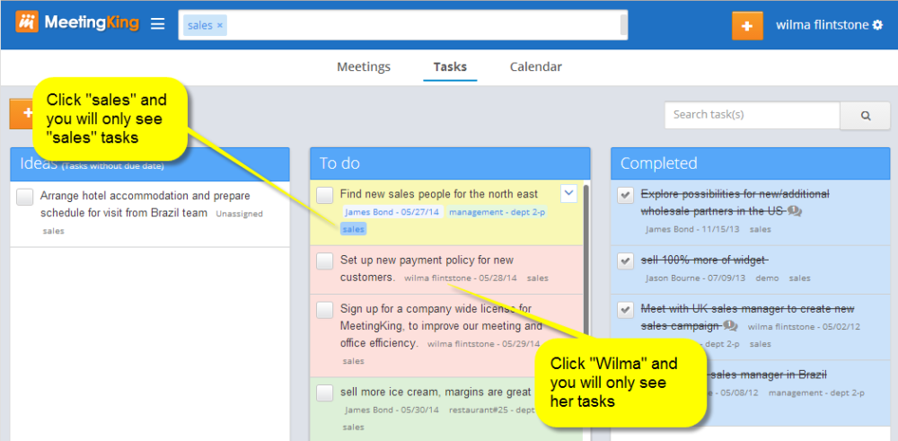 Managing tasks - MeetingKing - 2