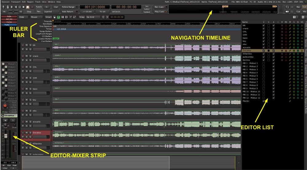 Primary Windows: Editor, Mixer, Recorder and Cues - Mixbus - 10