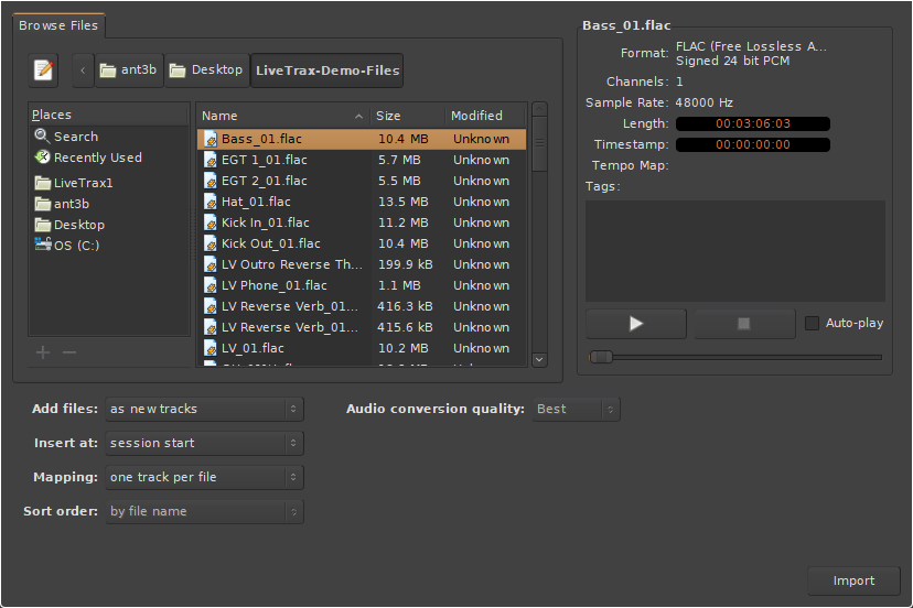 Importing Files - LiveTrax - 1