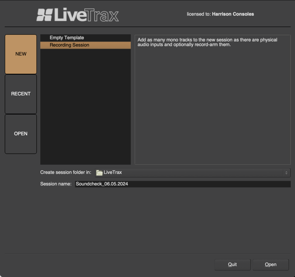 Starting a session - LiveTrax - 1