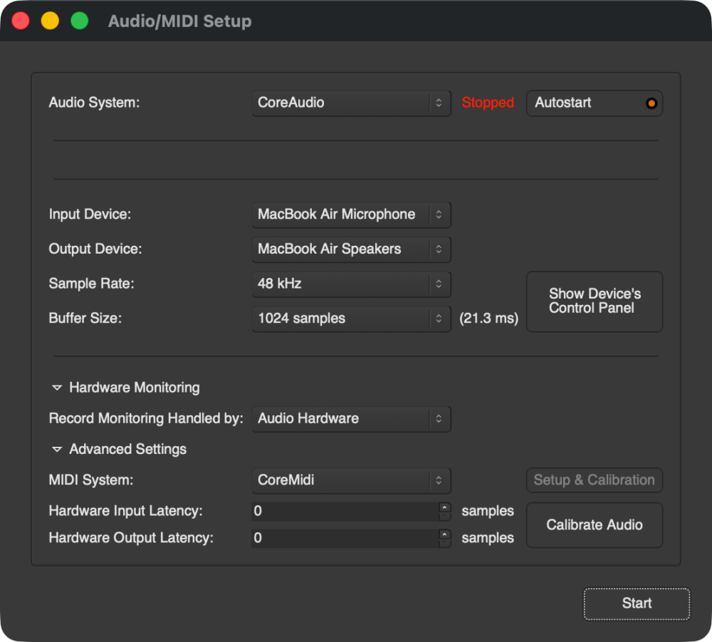 Audio Midi Setup Dialog - LiveTrax - 3