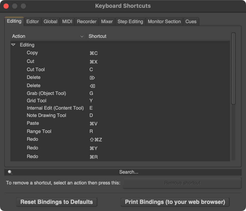 Keyboard Shortcuts - Mixbus - 11