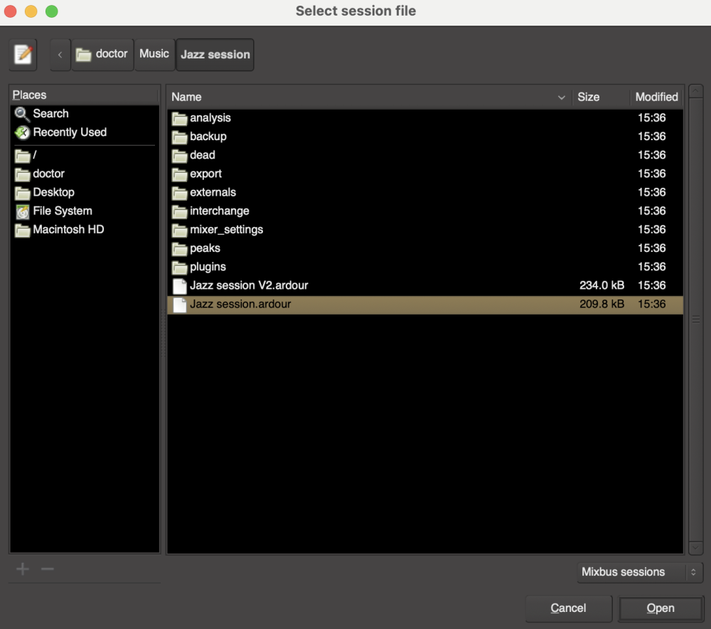 Opening an Existing Session - Mixbus - 10